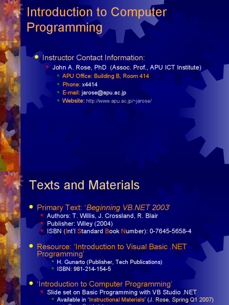 Lecture 1 Introduction To Vb Net Falli 07 Pdf Basic Computer Programming 1637