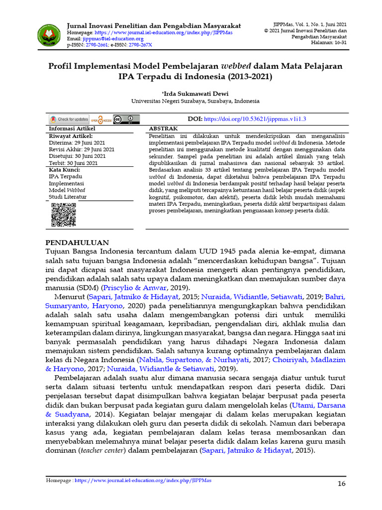 Profil Implementasi Model Pembelajaran Webbed Dala | PDF | Seni