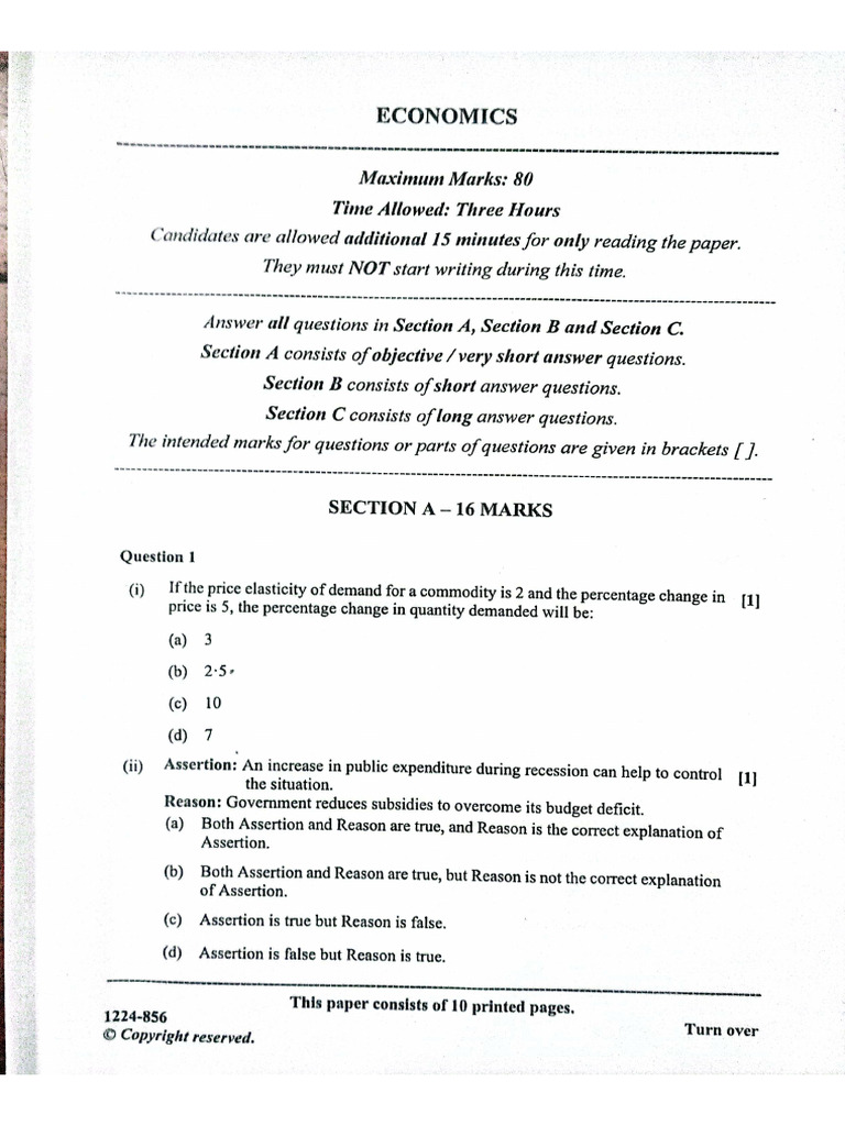 ISC Class 12 Economics Answer Key 2024 PDF Link ACTIVE | PDF