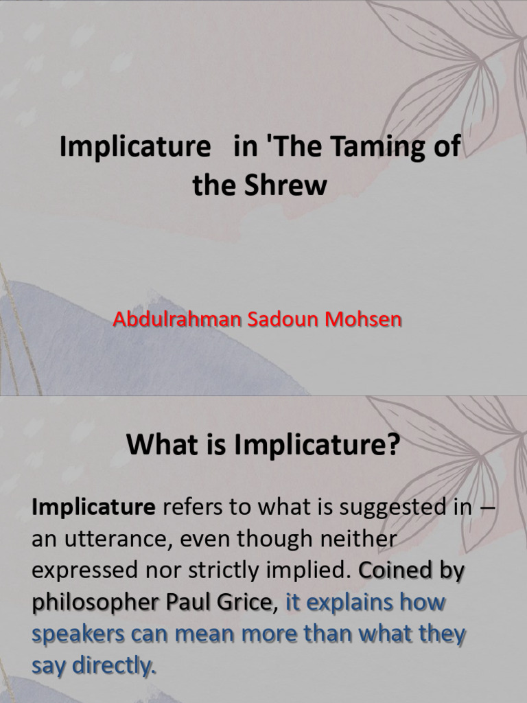 Implicature in 'The Taming of The Shrew | PDF | Semiotics
