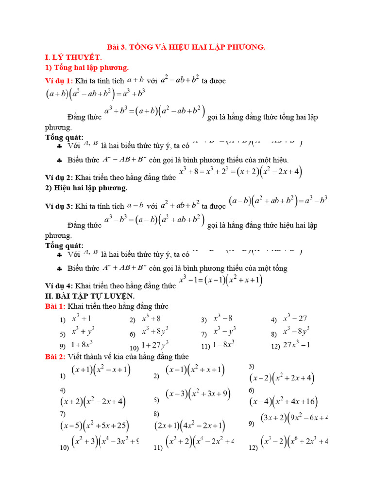 Thuvienhoclieu.com Bai Tap Co Ban Toan 8 Chuong 2 HANG DANG THUC DANG NHO VA UNG DUNG (3) | PDF