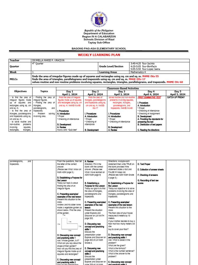Mathematics-Q4-Week-1 | PDF | Area | Rectangle