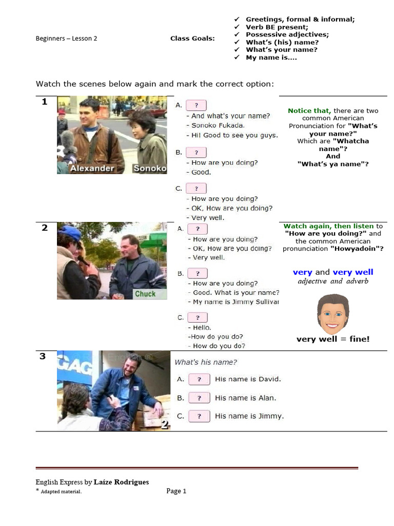 Beginners Lesson 2 | PDF | English Language | Language Mechanics Beginners Lesson 2 | PDF | English Language | Language Mechanics