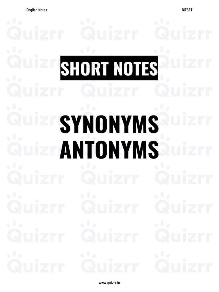 English Notes - Synonyms - 1 | PDF | Word | Verb