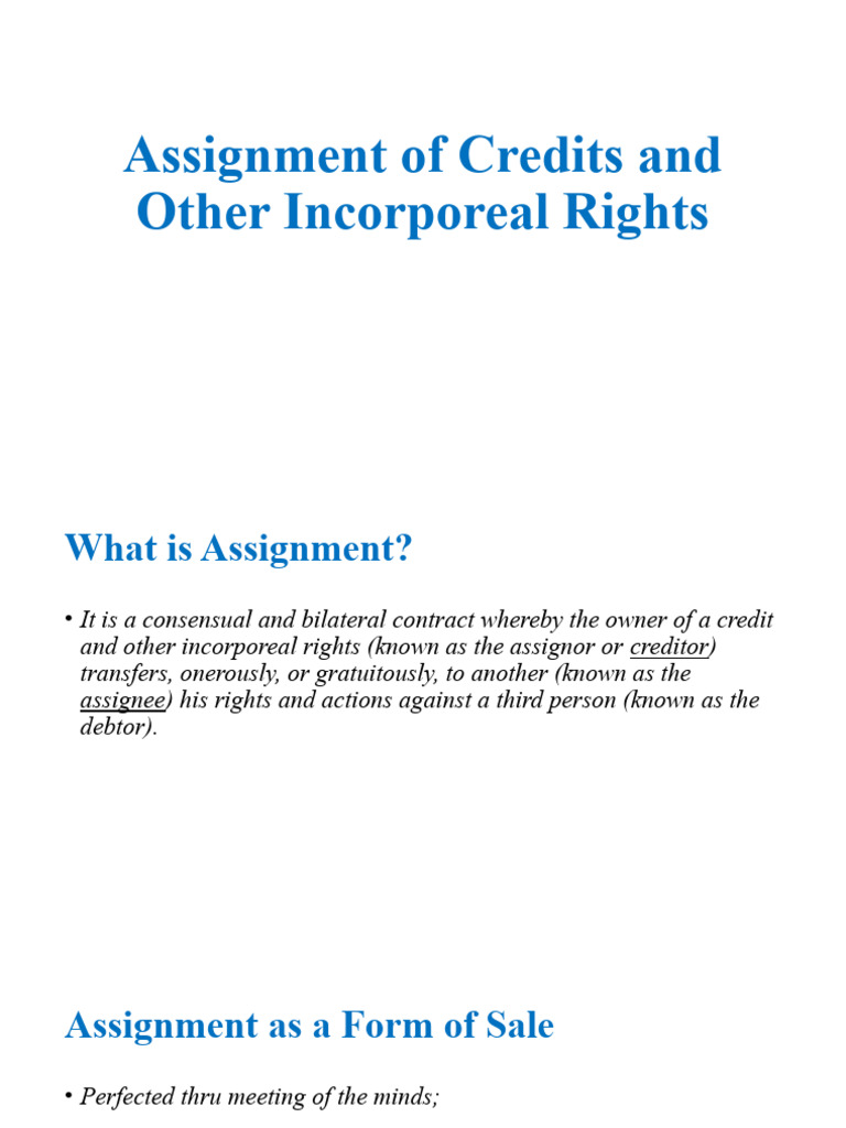 Assignment of Credits and Other Incorporeal Rights | PDF | Assignment ...