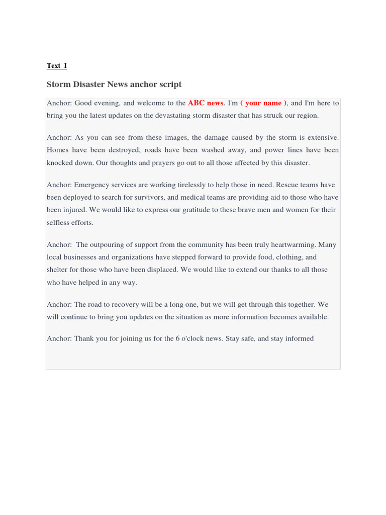 News Script for Anchor | PDF | Weather Events | Meteorology