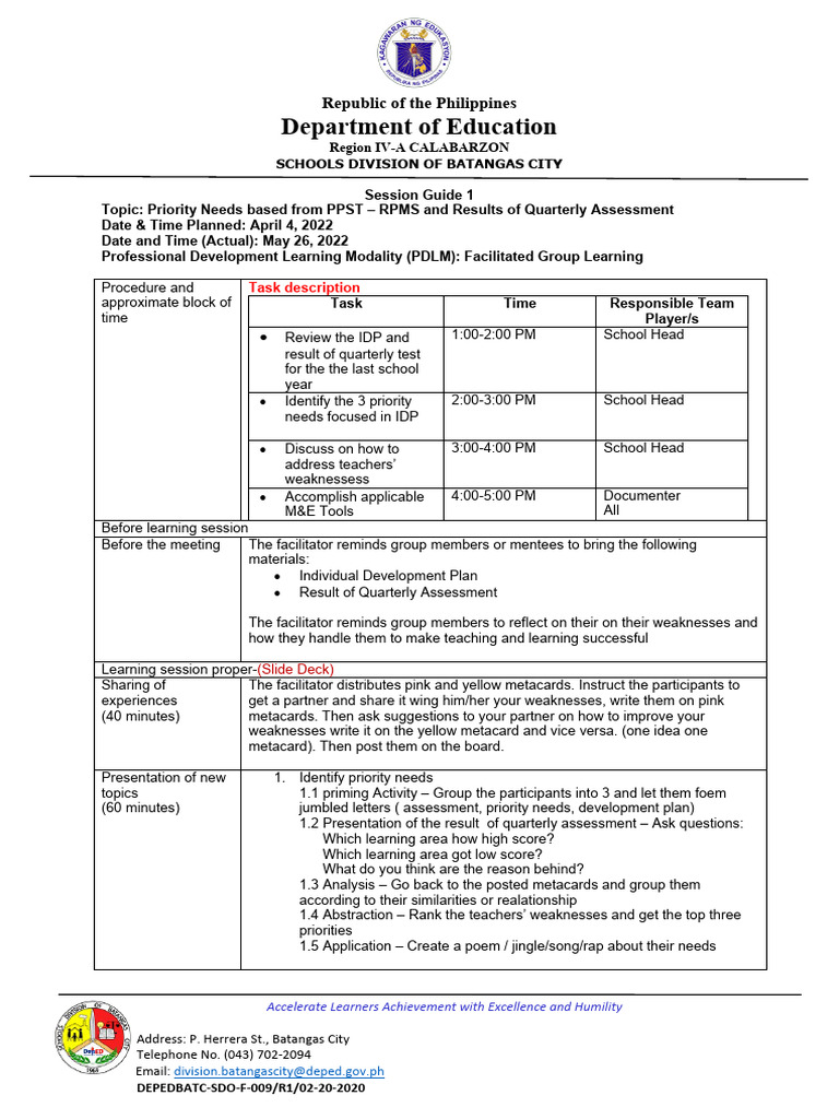 SRES SLAC Session Guide | PDF | Teachers | Learning