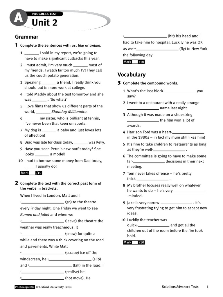 Sol Adv Progresstest 2a | PDF | Books