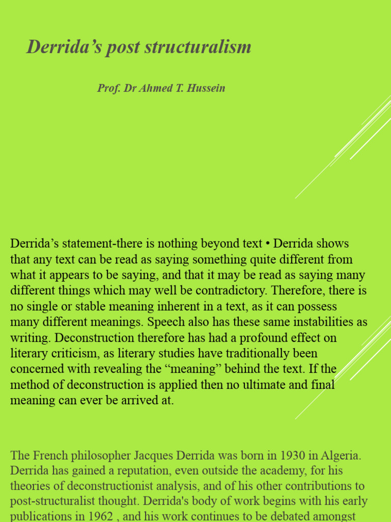 Derrida S Post Structuralism | PDF | Deconstruction | Liberal Arts ...