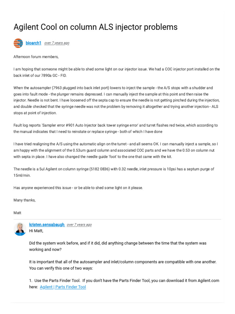 Agilent Cool On Column ALS Injector Problems - Forum - Gas ...