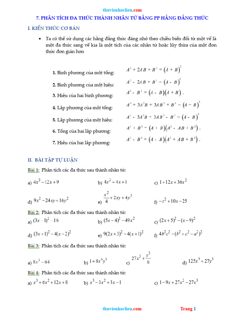 Bai Tap Toan Lop 8 Phan Tich Da Thuc Thanh Nhan Tu Bang PP Hang Dang ...