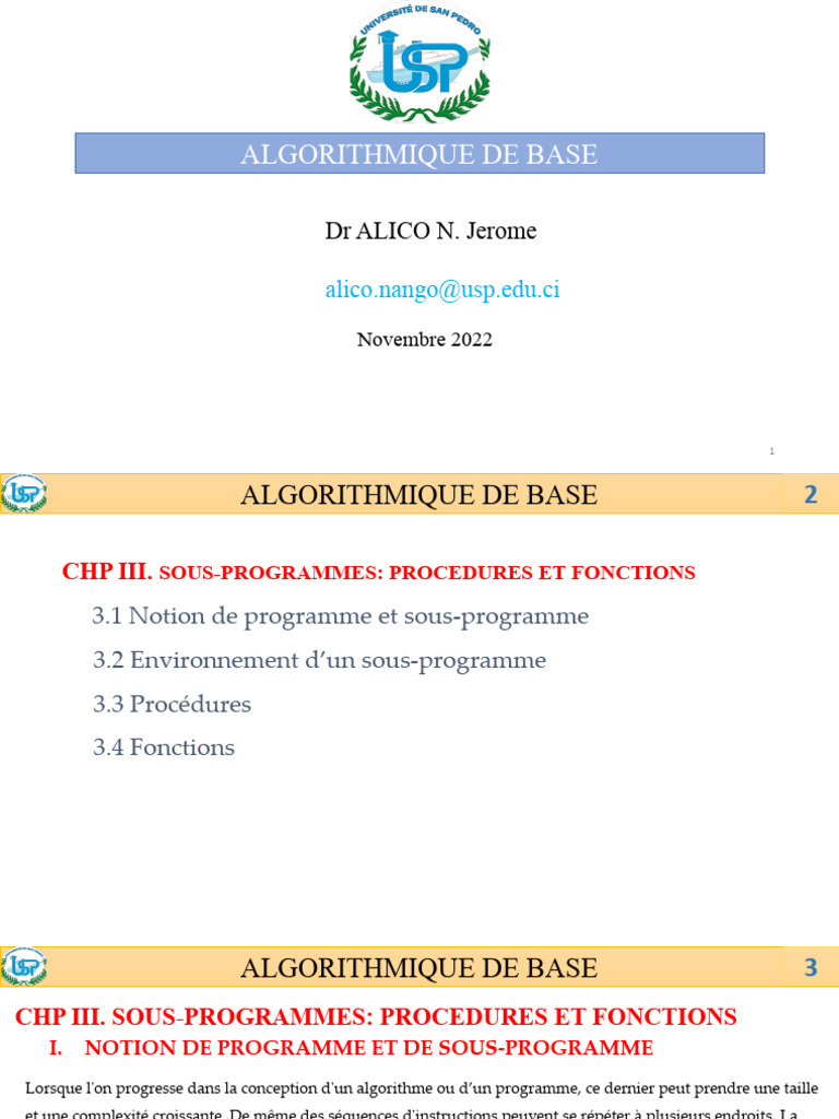 Cours MPSI Algo | PDF | Paramètre (Programmation informatique) | Variable (informatique)