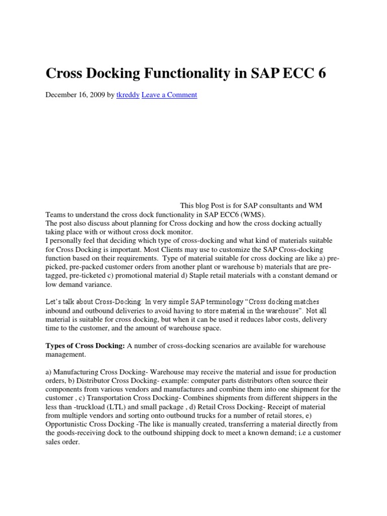 Cross Docking Functionality in SAP ECC | PDF | Warehouse | Marketing