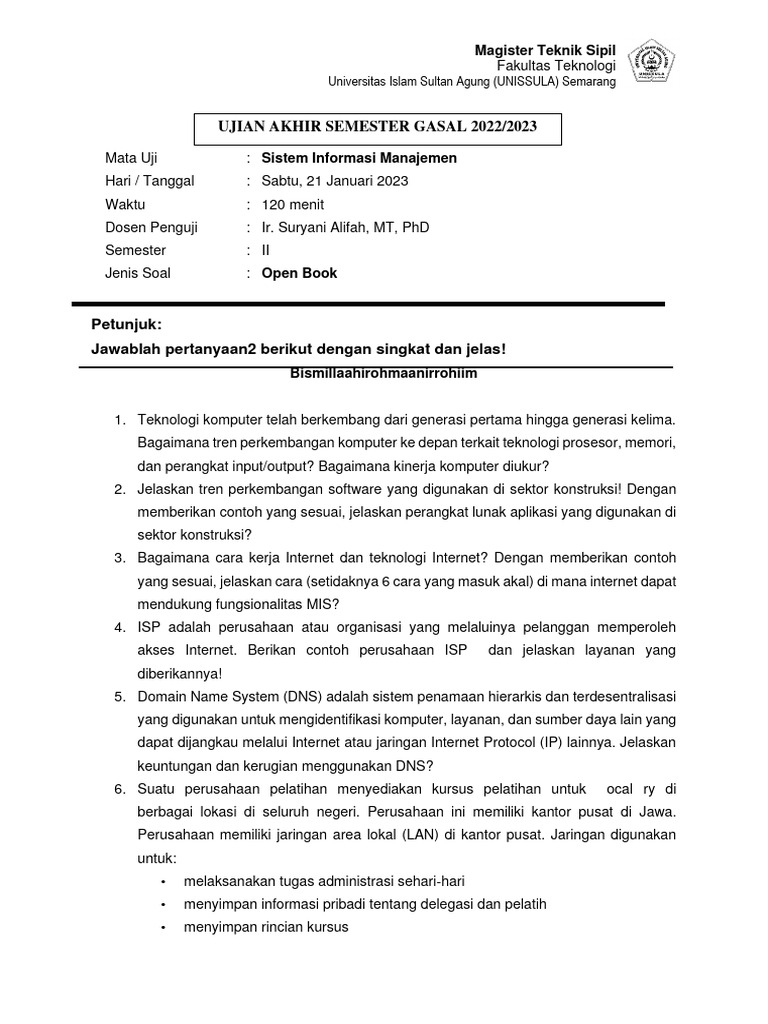 Suryani - Soal UAS MTS SIM Gasal 2022-2023 2 | PDF