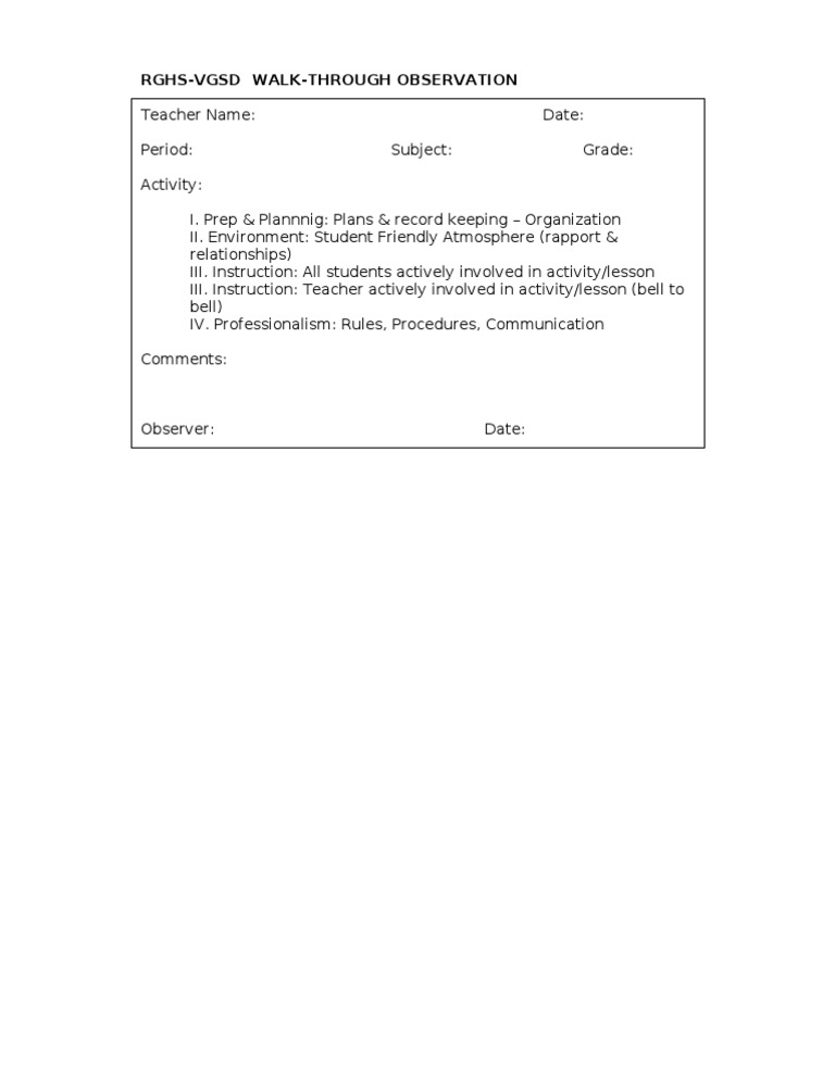 Walk Through Observation - 2010 | PDF