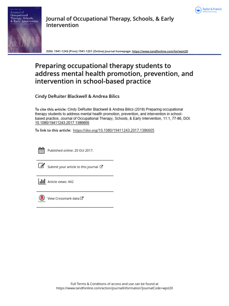 Preparing Occupational Therapy Students To Address Mental Health Promotion Prevention and ...