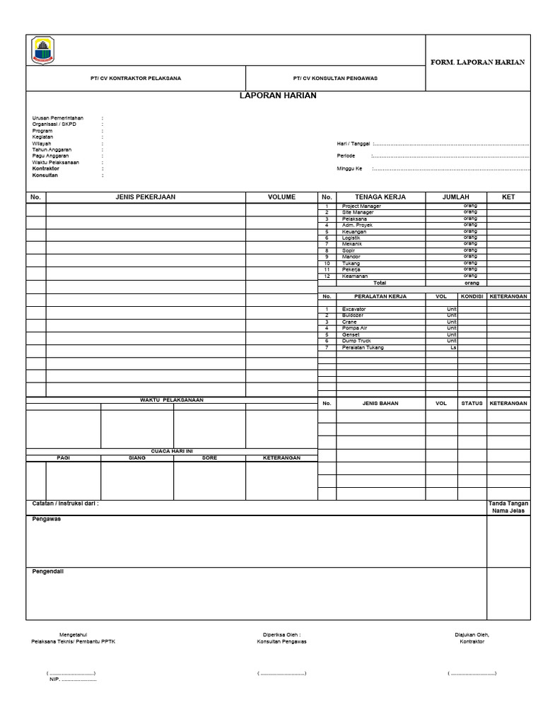 Form 2-Laporan Harian | PDF