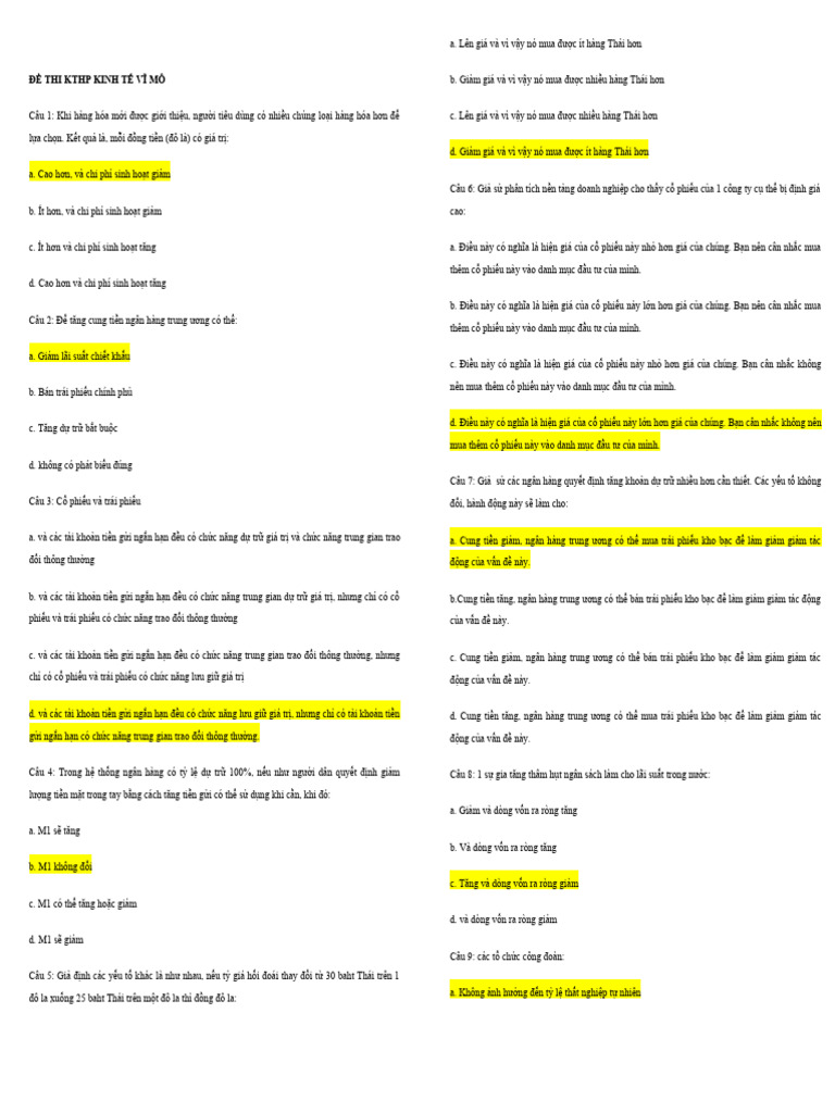 ĐỀ THI KTHP KINH TẾ VĨ MÔ... | PDF