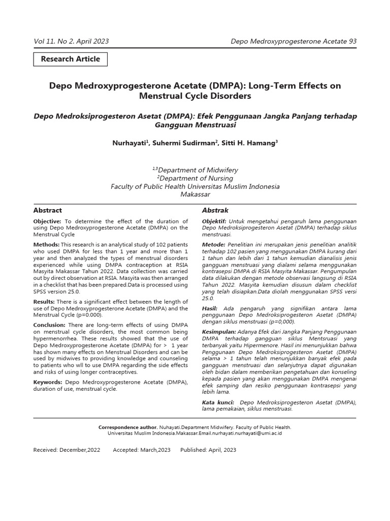 DMPA Use and Menstrual Cycle Disorders | PDF | Birth Control | Women's ...