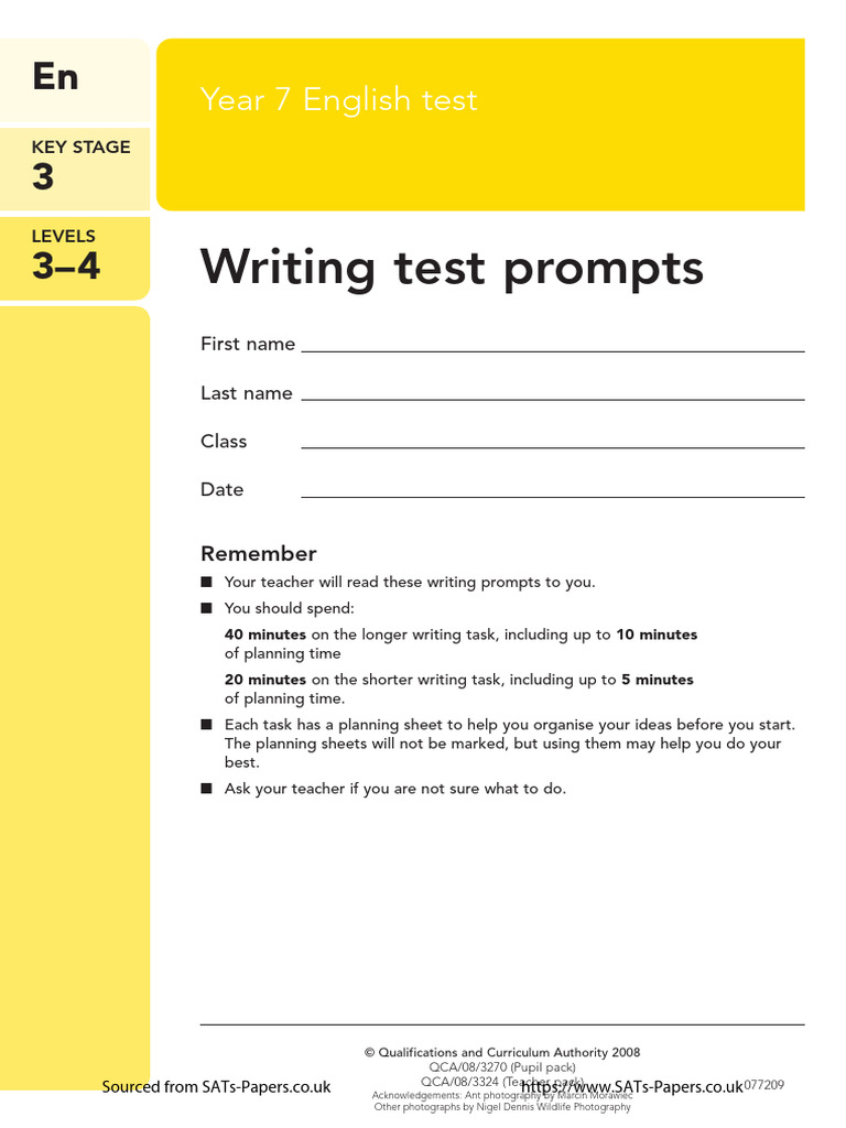 Year 7 Optional 2008 English Levels 3 4 Writing Longer Task 1 | PDF