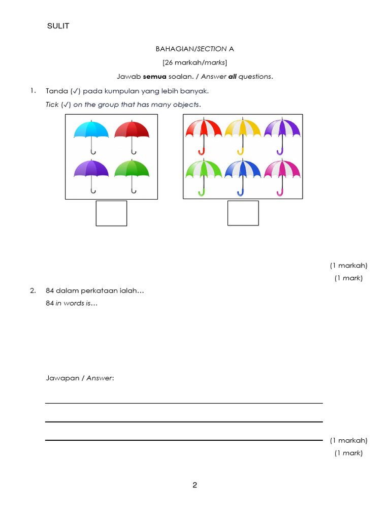 UASA Math Tahun 1 | PDF