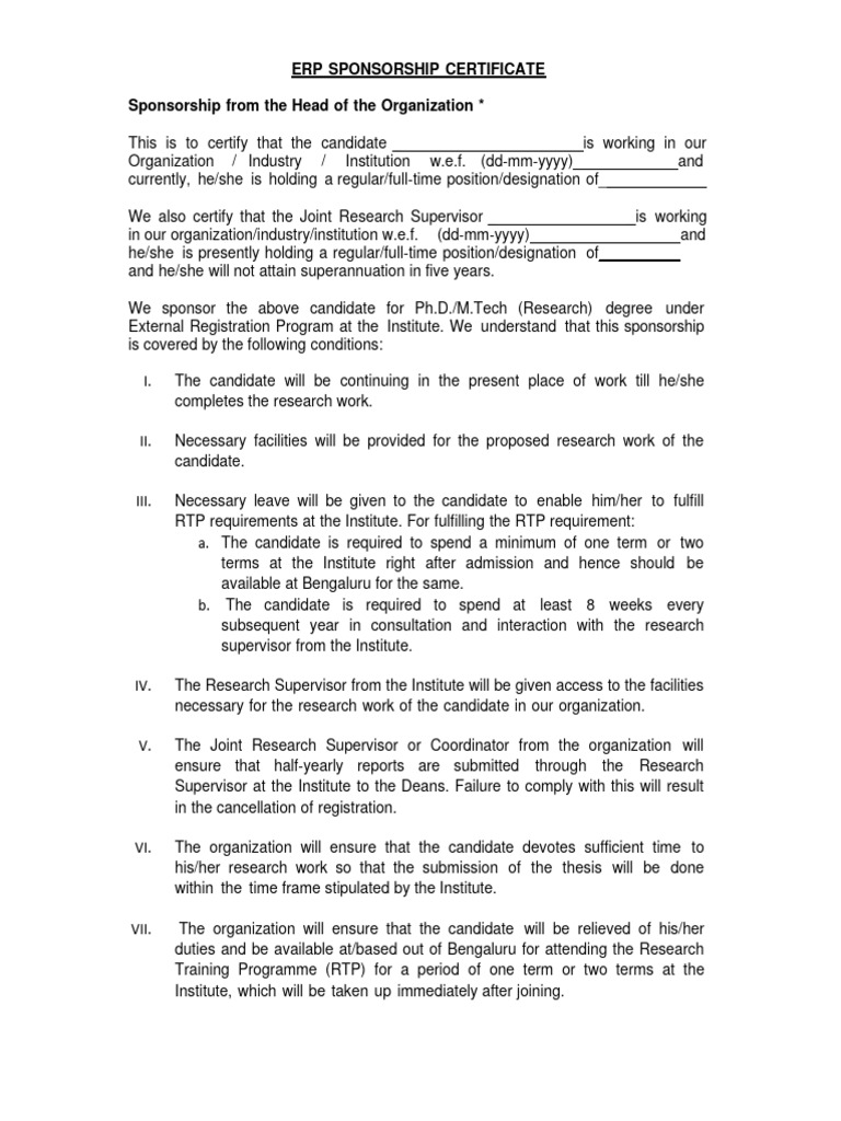Sponsorship-Certificate New Version | PDF | Thesis | Doctor Of Philosophy