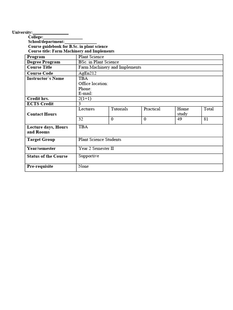 Farm Machinery and Implements Course Outline | PDF | Agricultural ...