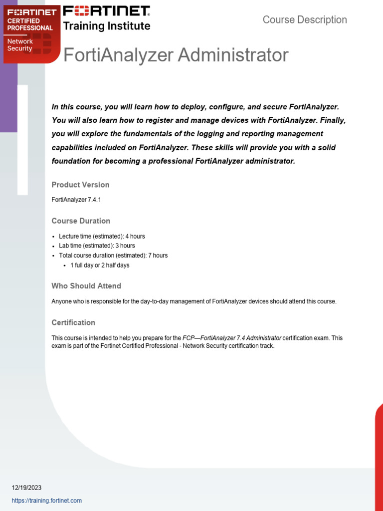 FortiAnalyzer Administrator | PDF | Backup | Educational Technology