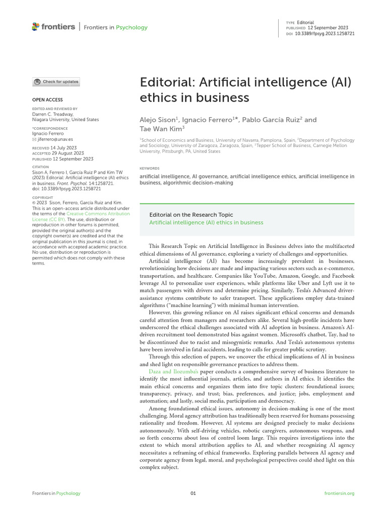 Artificial Intelligence (AI) Ethics in Business | PDF | Artificial ...