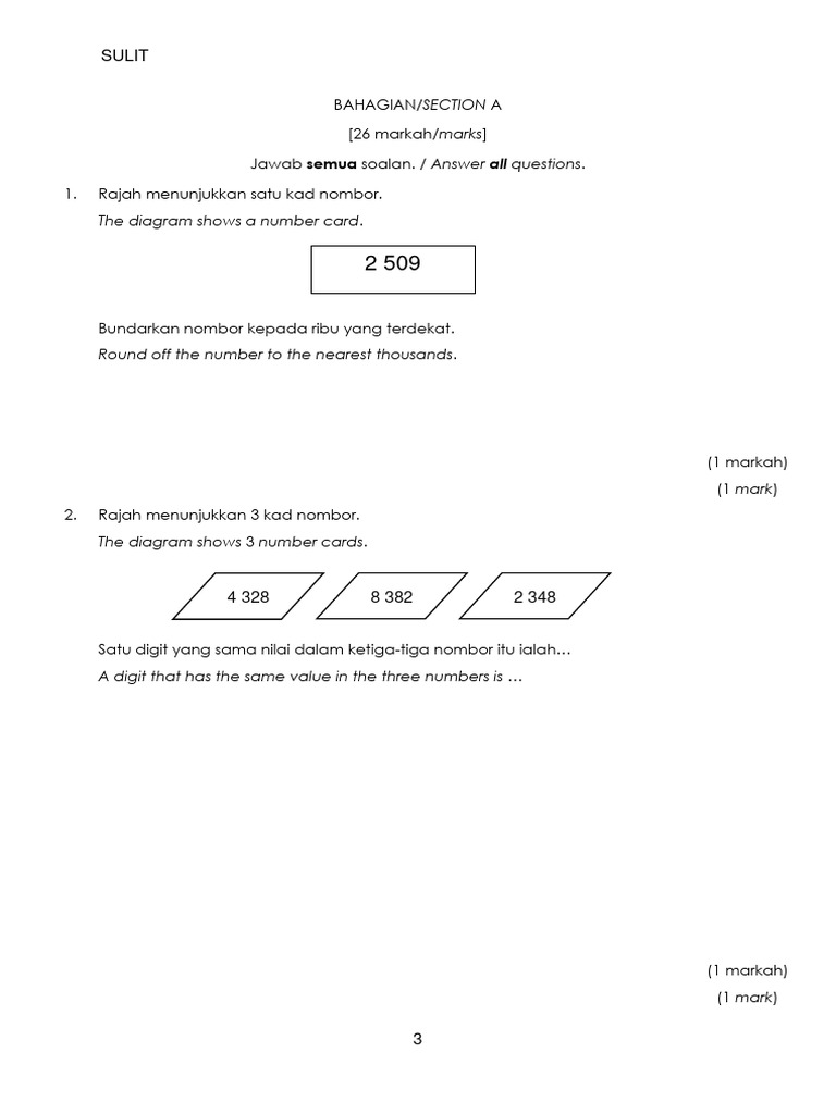 UASA Math Tahun 3 | PDF