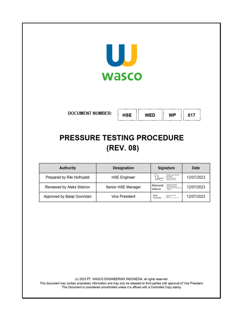 Pressure Testing Procedure Guide | PDF | Pressure | Strength Of Materials