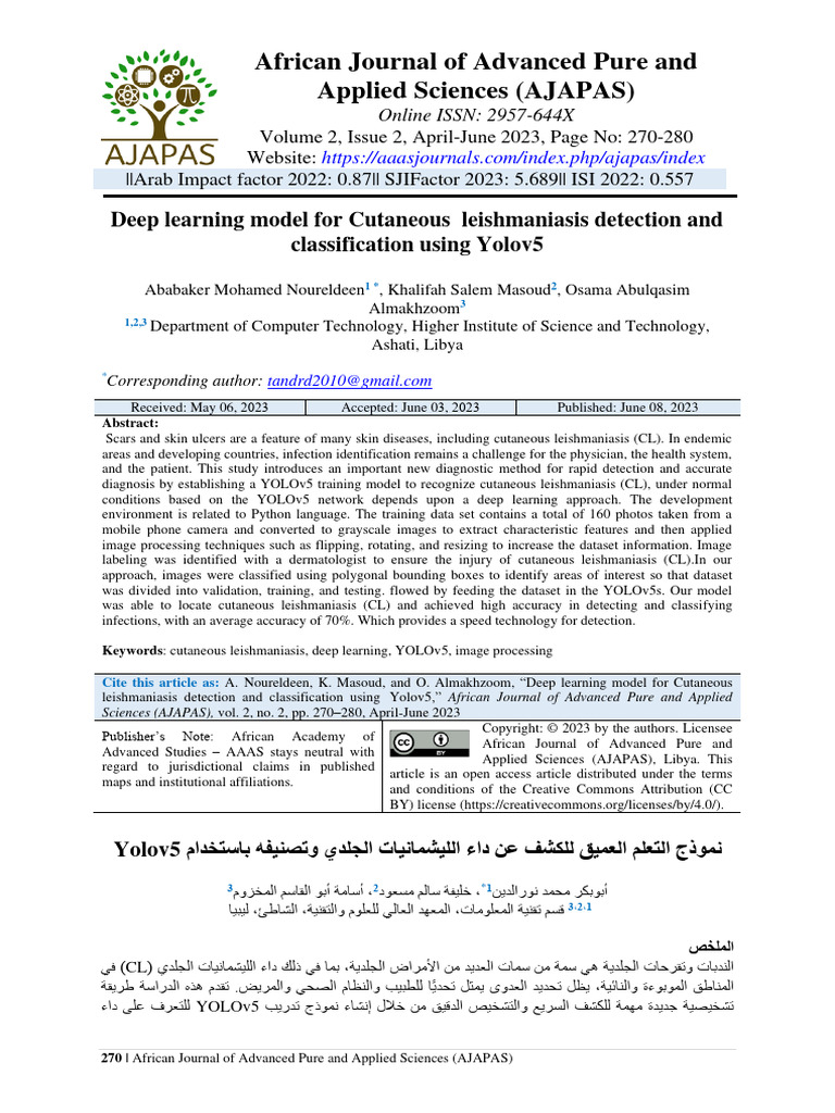 Deep learning model for Cutaneous leishmaniasis detection and ...