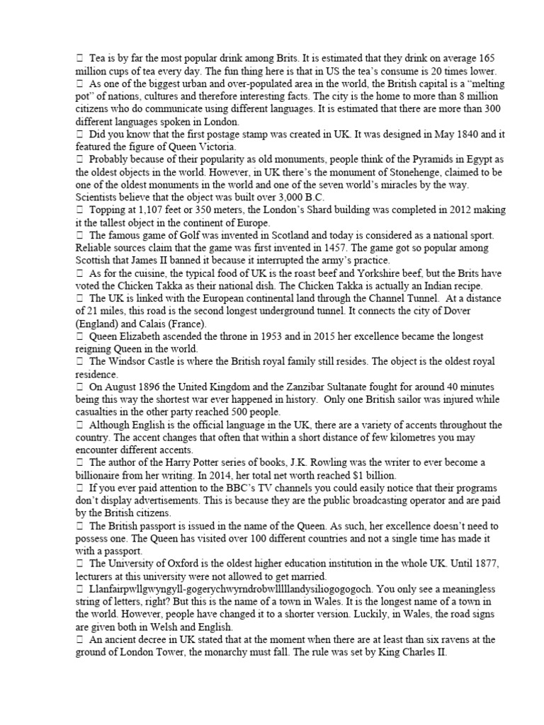 Facts About Britain | PDF | United Kingdom | Great Britain