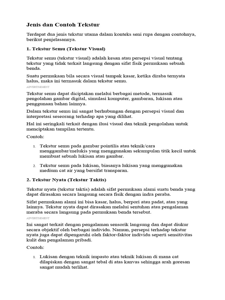 Jenis Dan Contoh Tekstur | PDF