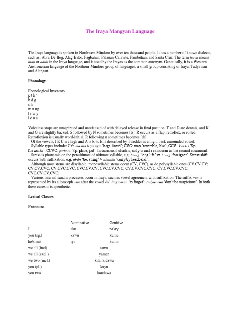 The Iraya Mangyan Language | PDF | Syllable | Phonology