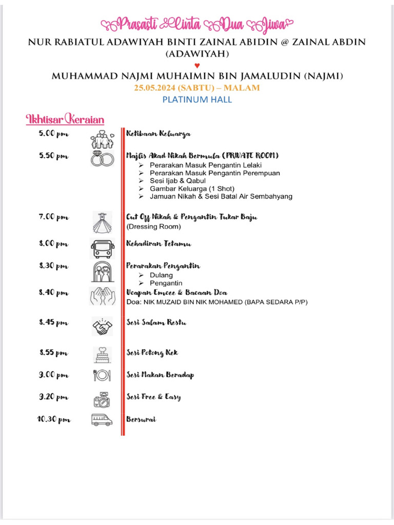 Contoh TENTATIF MAJLIS PERKAHWINAN | PDF