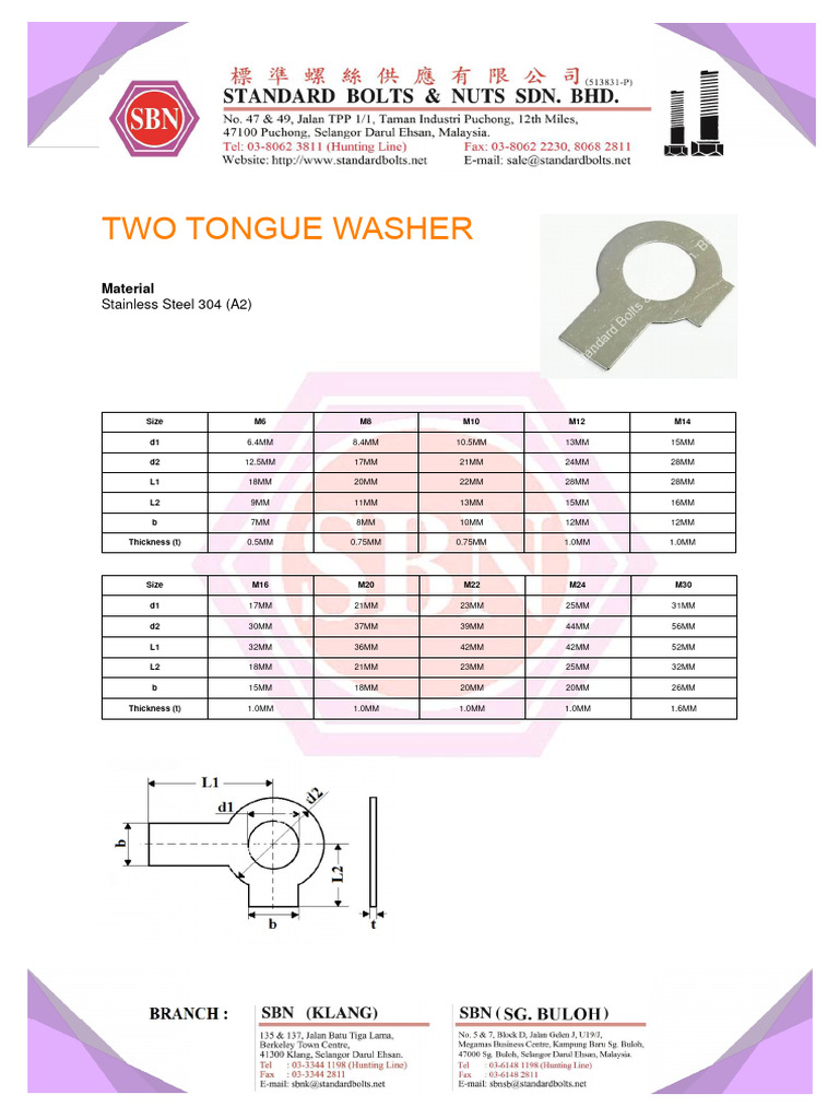 Catalog Two Tongue Washer | PDF