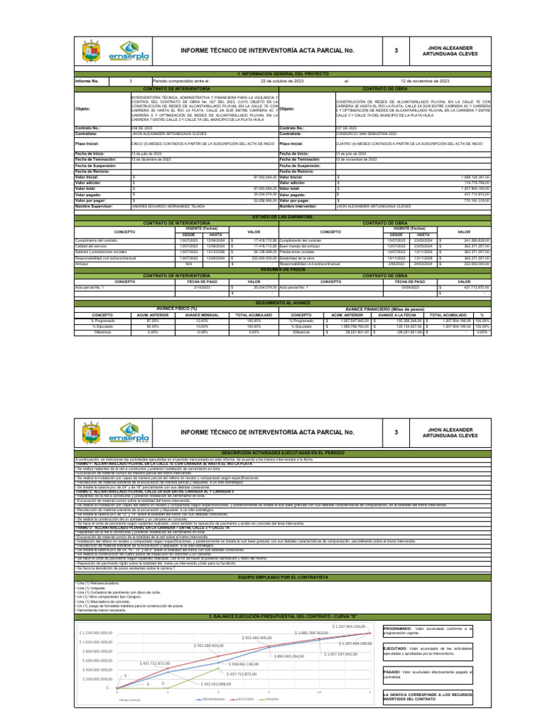 Informe de Interventoría: Alcantarillado Huila | PDF | Materiales de ...
