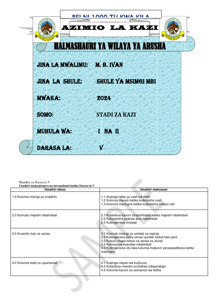 AZIMIO STADI ZA KAZI V 2024 | PDF