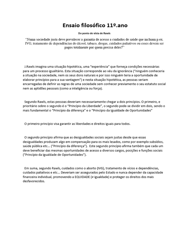 Ensaio Filosofico (Exemplo) | PDF | John Rawls | Propriedade privada