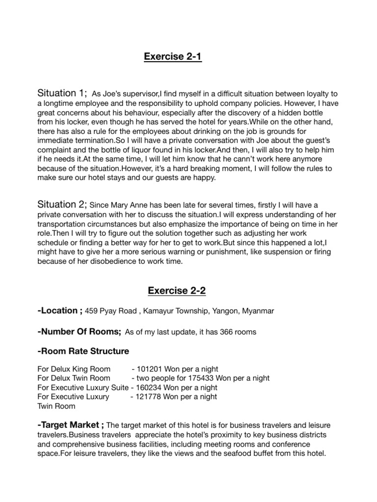 Exercise 2-1 and 2-2 | PDF | Hotel