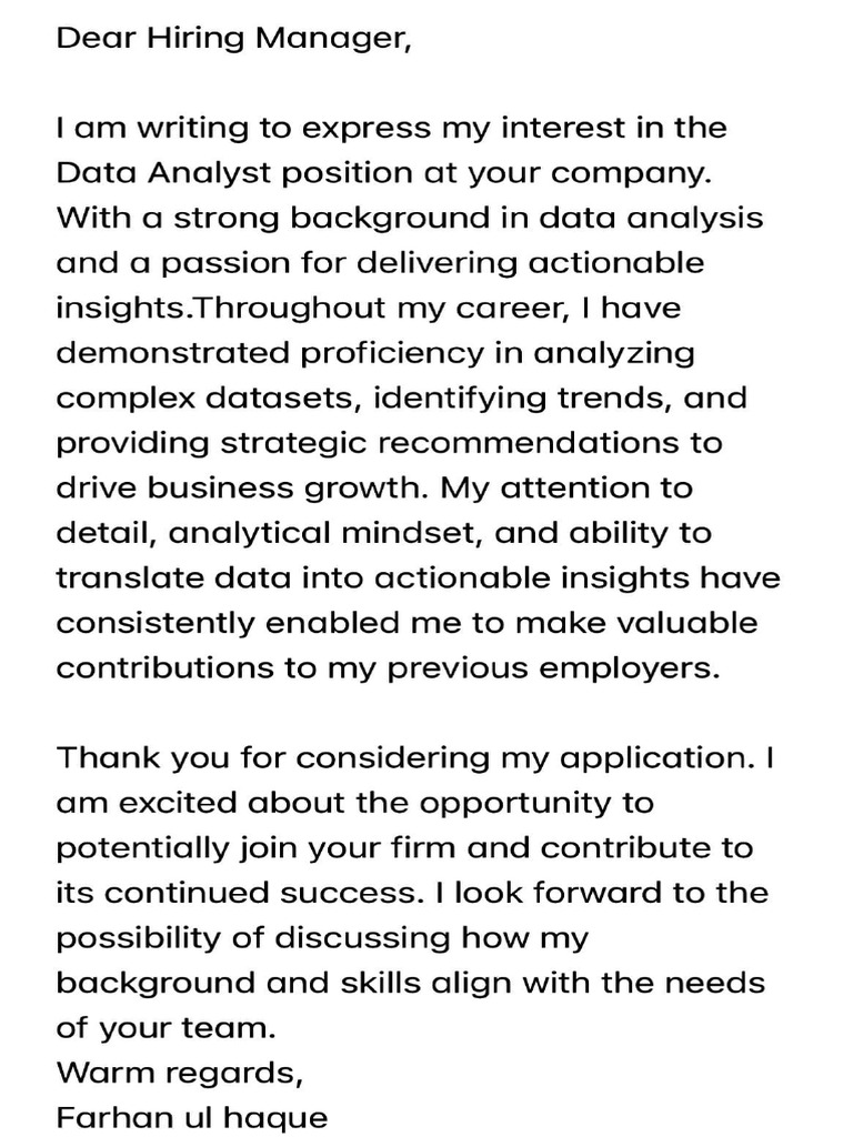 Cover Letter Da | PDF