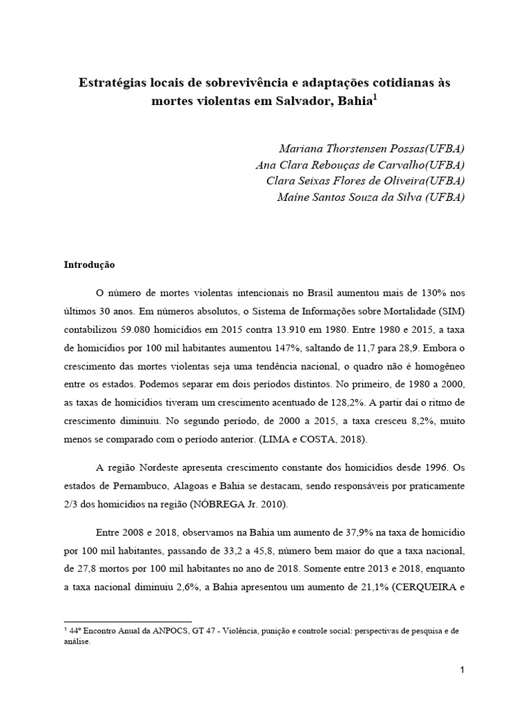 Possas Et Al. Paper ANPOCS 2020 | PDF | Violência | Morte