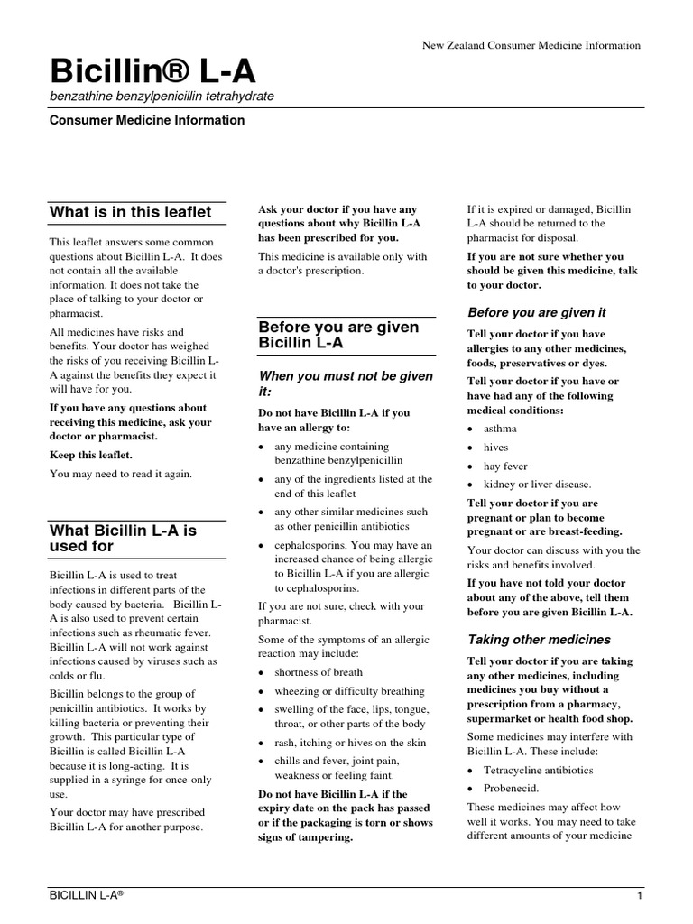 Bicillin LA | PDF | Allergy | Candidiasis