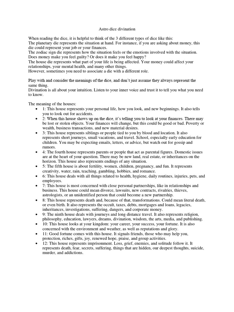 Astro Dice Divination | Download Free PDF | Planets In Astrology ...