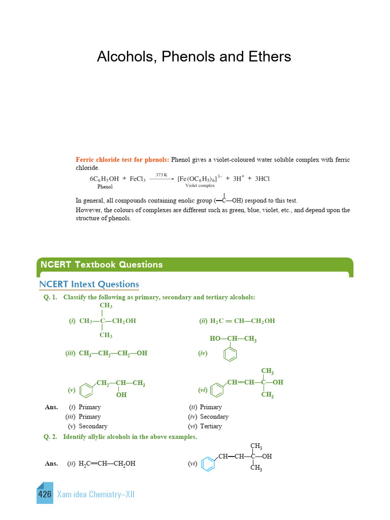 Alcohols, Phenols and Ethers NCERT Questions | PDF | Ether | Methyl Group