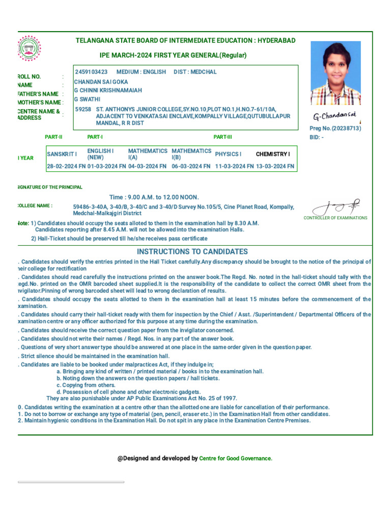 First Year Hall Ticket Download | PDF
