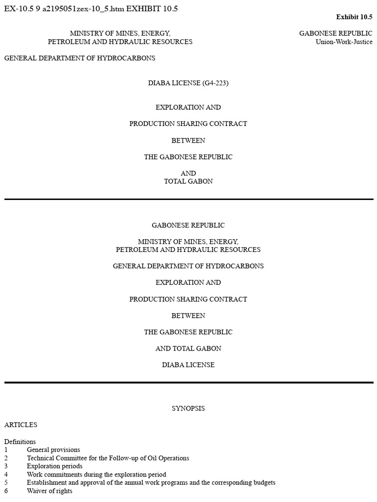 Gabon Exploration & Production Contract | PDF | Petroleum | Oil Well