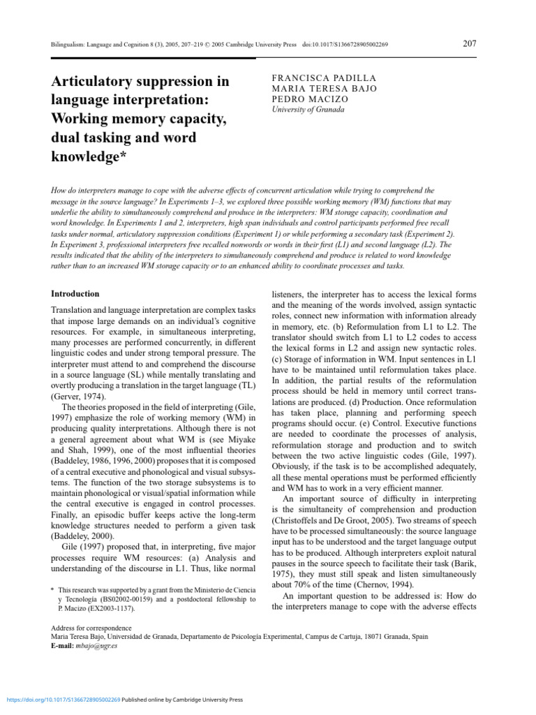 Articulatory Suppression in Language Interpretation Working Memory ...