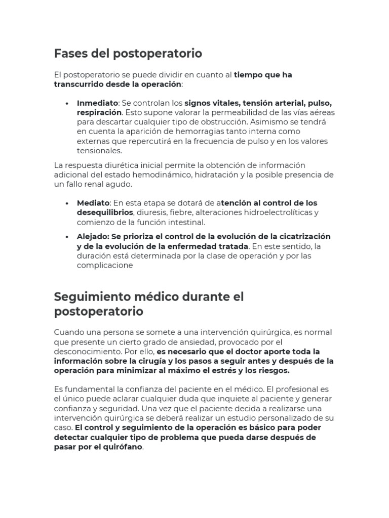 Fases Del Postoperatorio | PDF | Cirugía | Masaje
